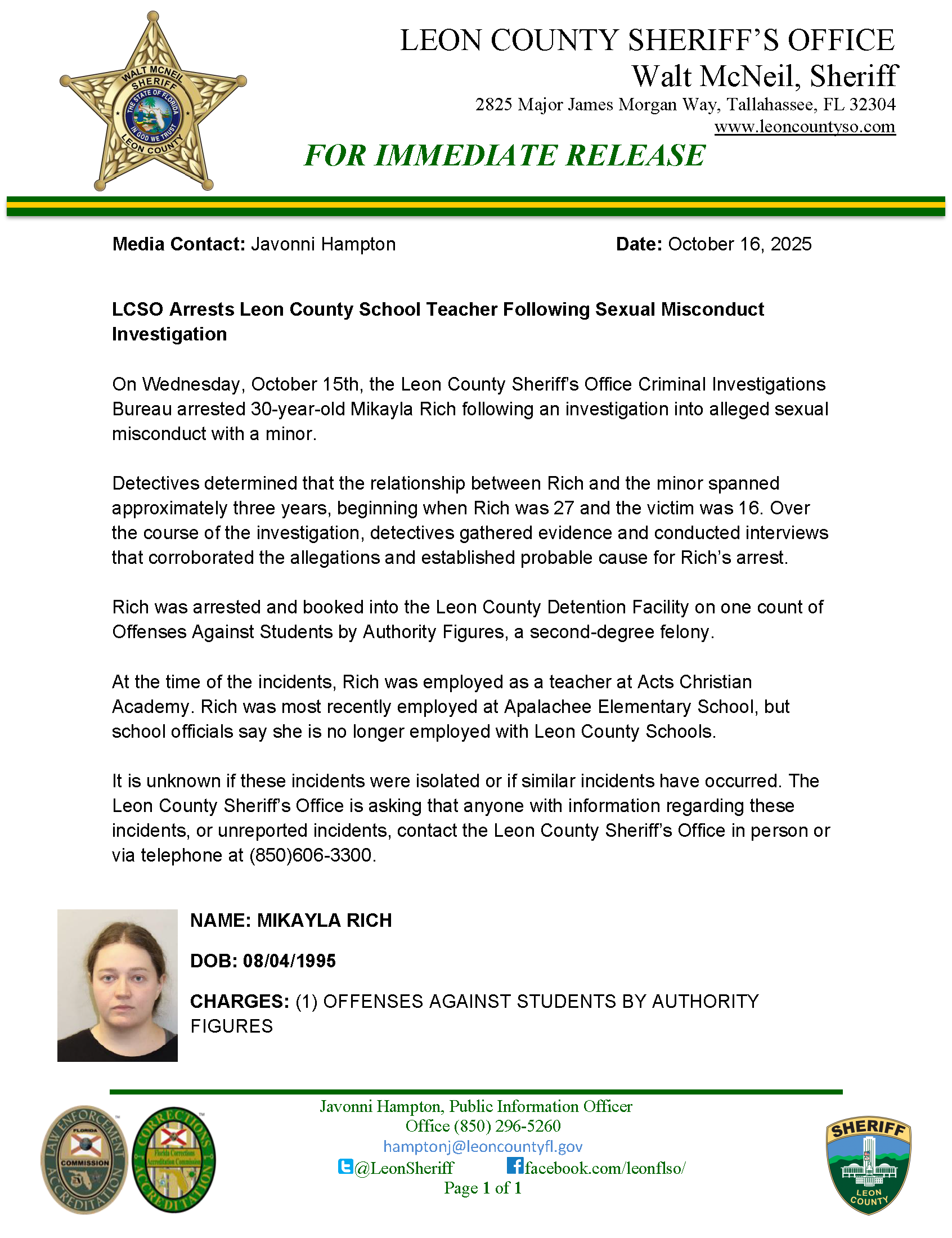 Leon County Sheriff's Office > Media > Press releases