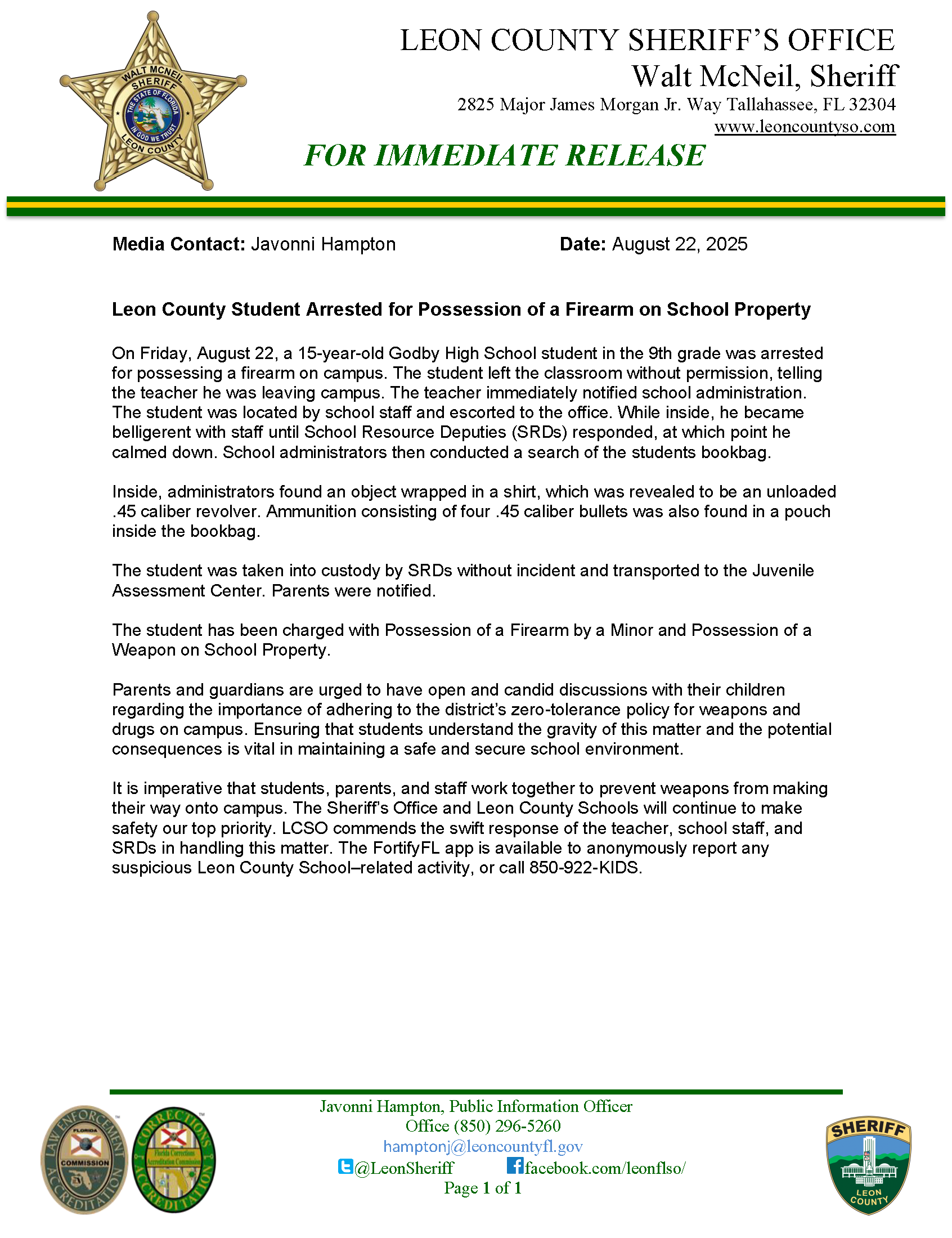 Leon County Sheriff's Office > Media > Press releases