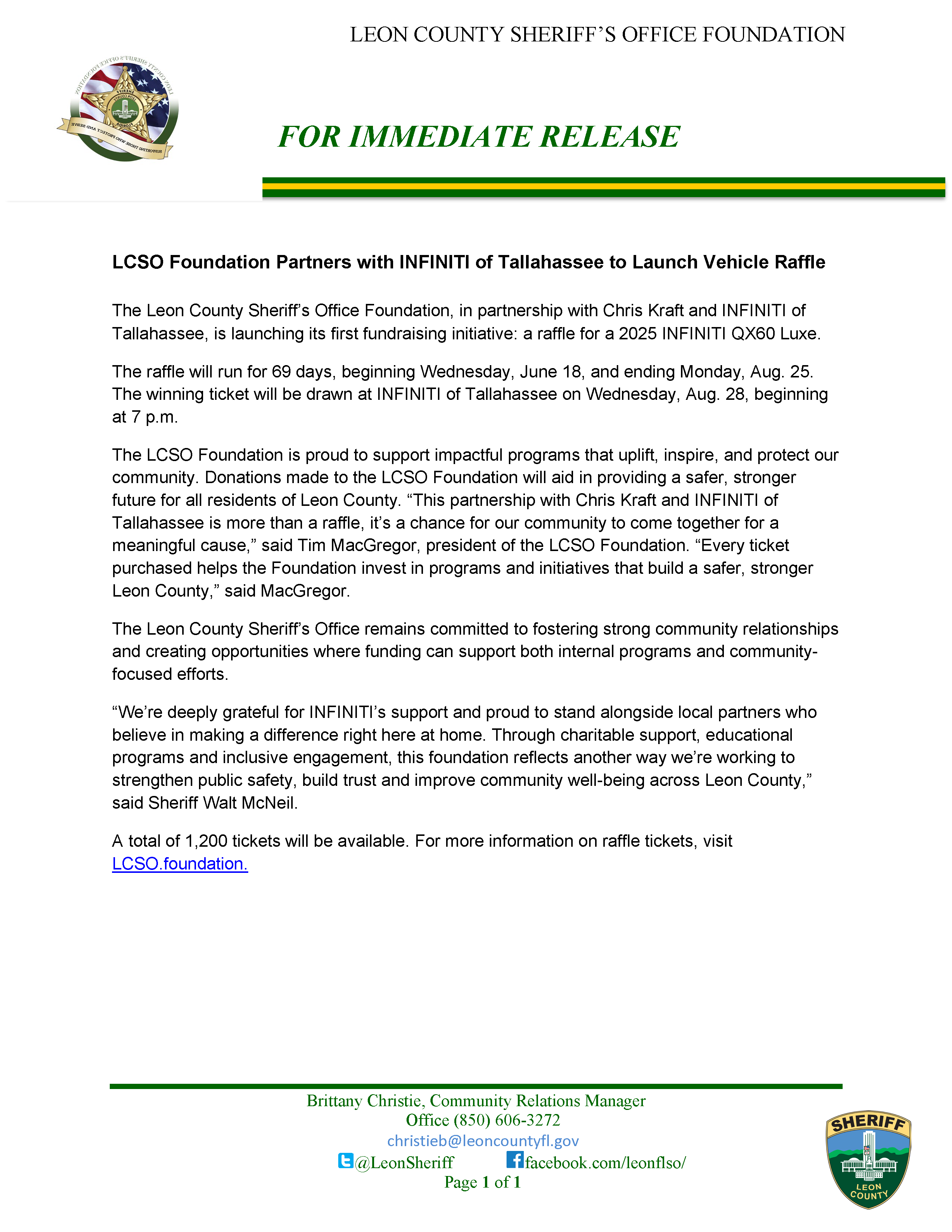 Leon County Sheriff's Office > Media > Press releases