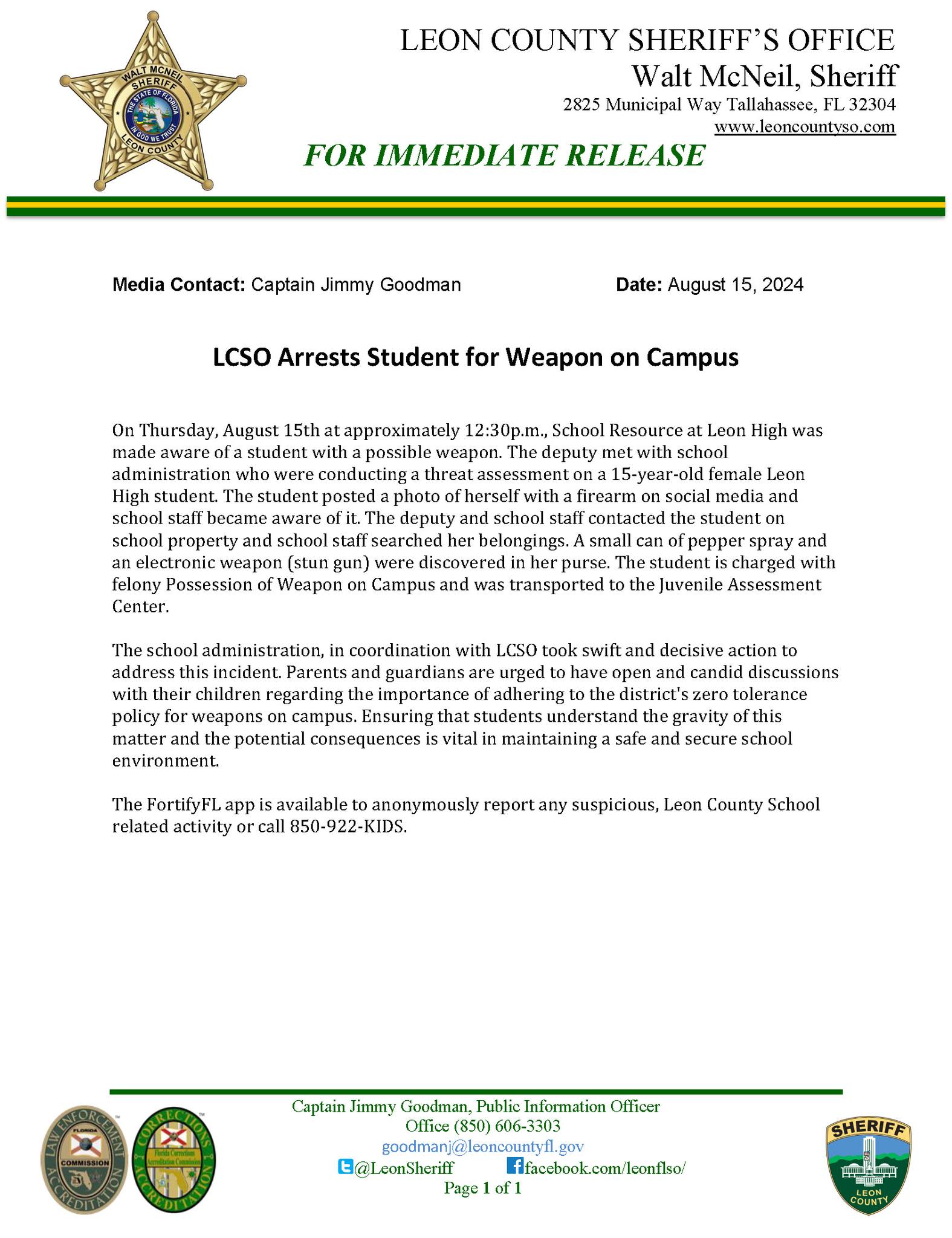 Leon County Sheriff's Office > Media > Press releases